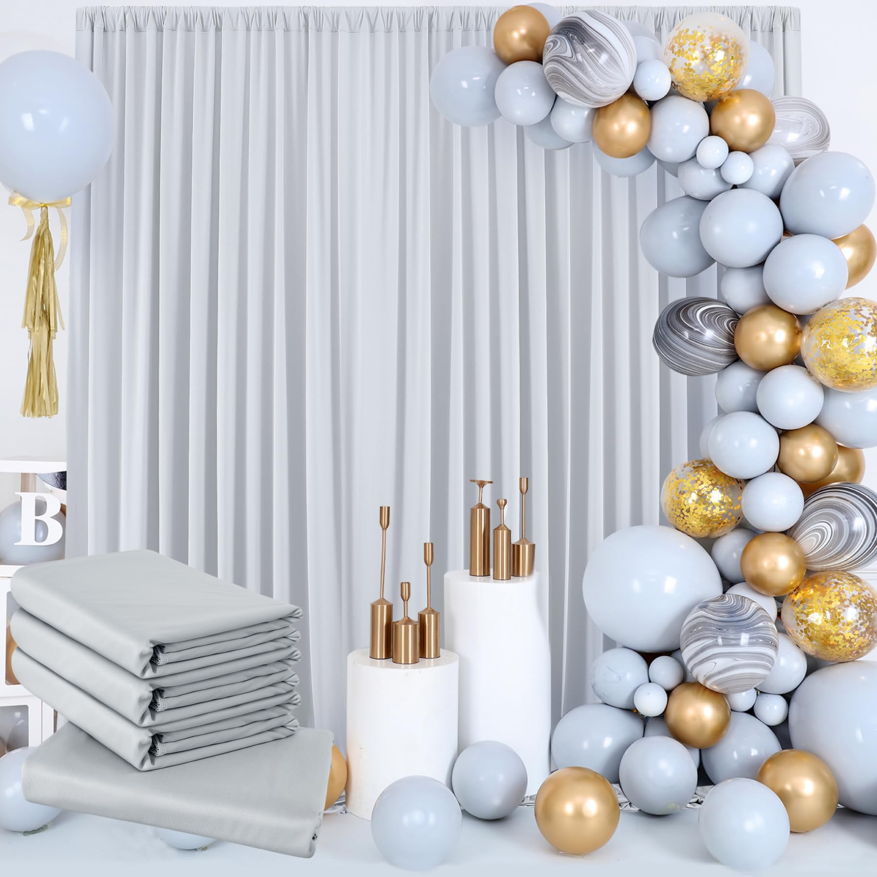 Amazon.com: 20 ft x 10 ft Wrinkle Free Silver Backdrop Curtain for ...