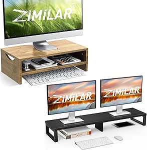 Amazon.com: Zimilar 2 Tier Monitor Stand Riser +Large Wood Monitor ...