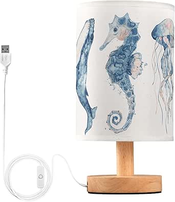 YYZZH Table Lamp Watercolor Ocean Fish Jellyfish Whale Seahorse Blue ...