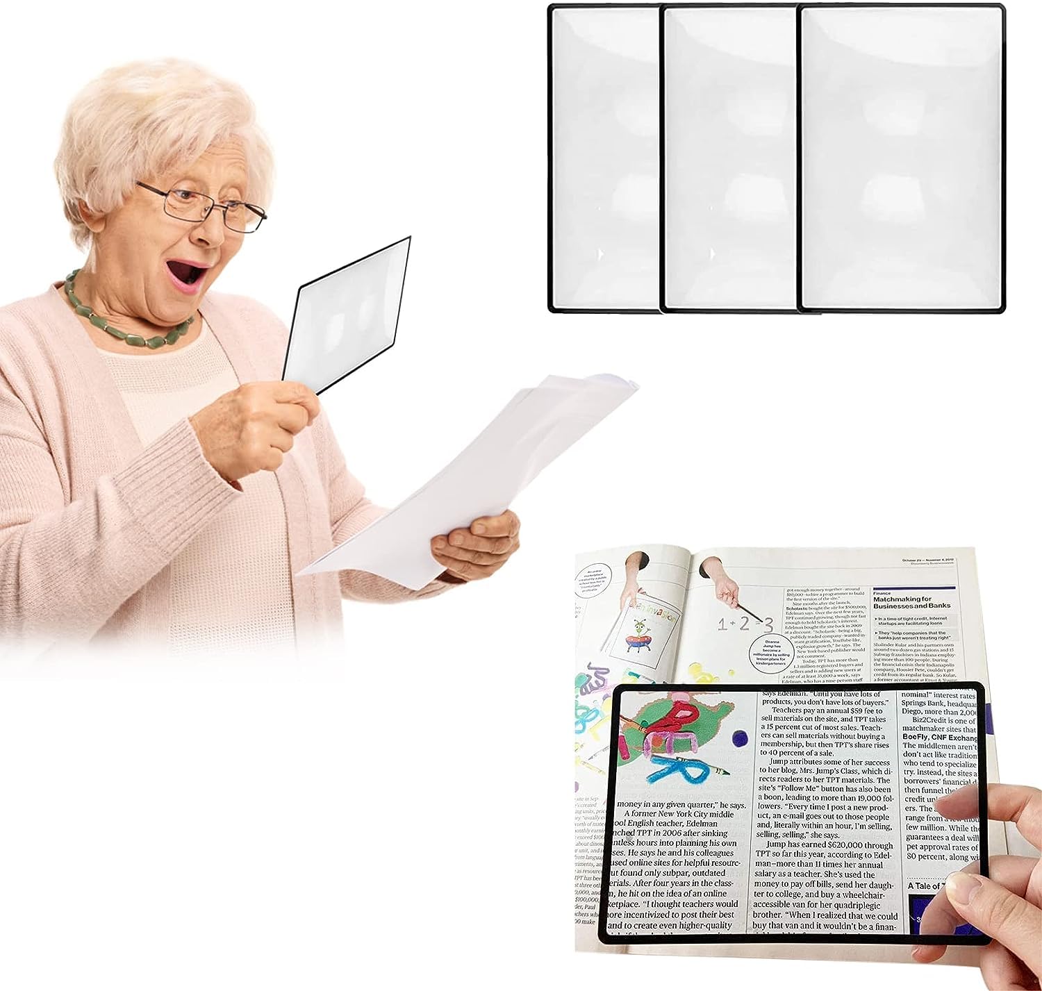 Lupa para leer, 3 piezas lentes lupa de mano portátiles, 3 aumentos ...