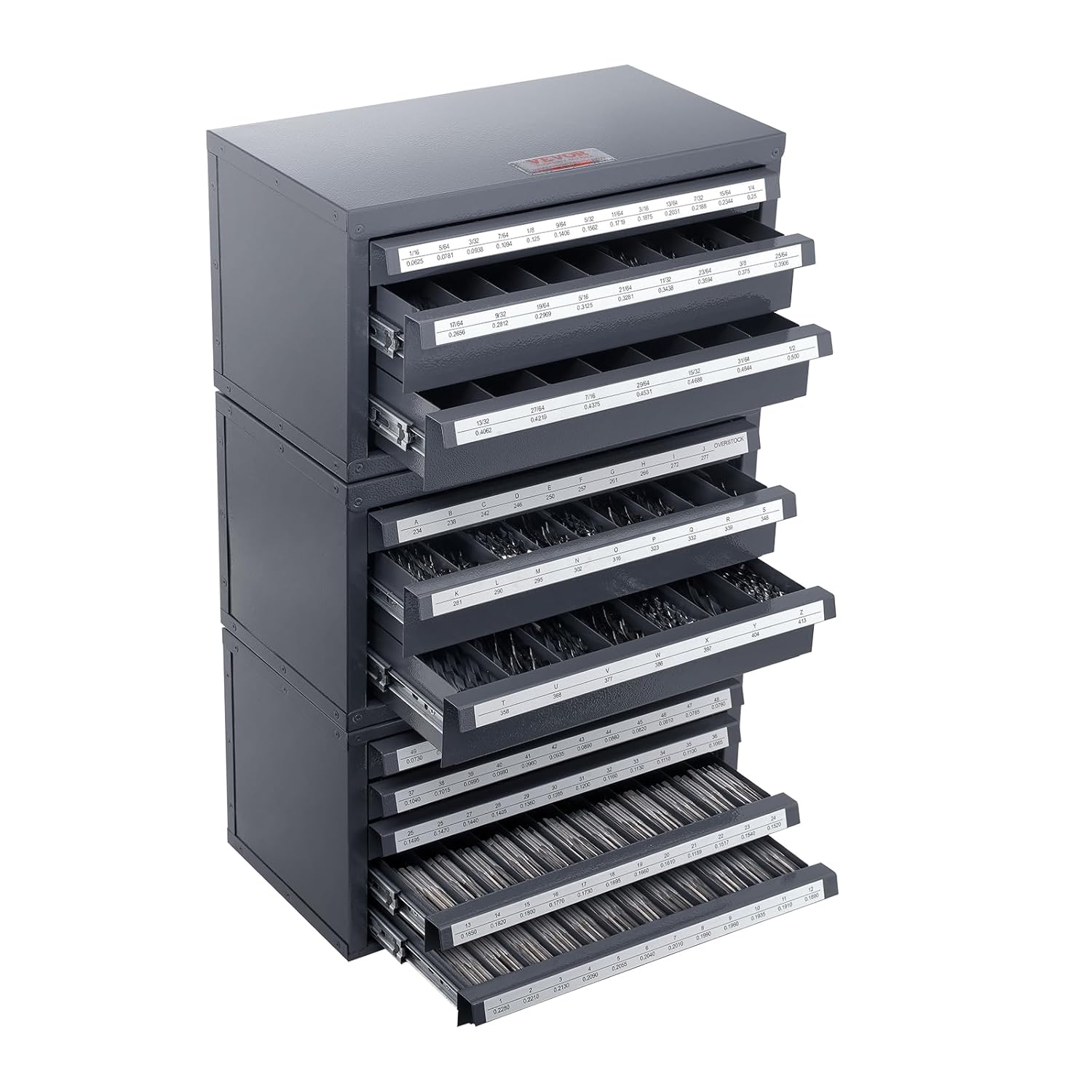 VEVOR Drill Bit Dispenser Cabinet, 3 Pieces Three-Drawer for 1/16" to 1 ...