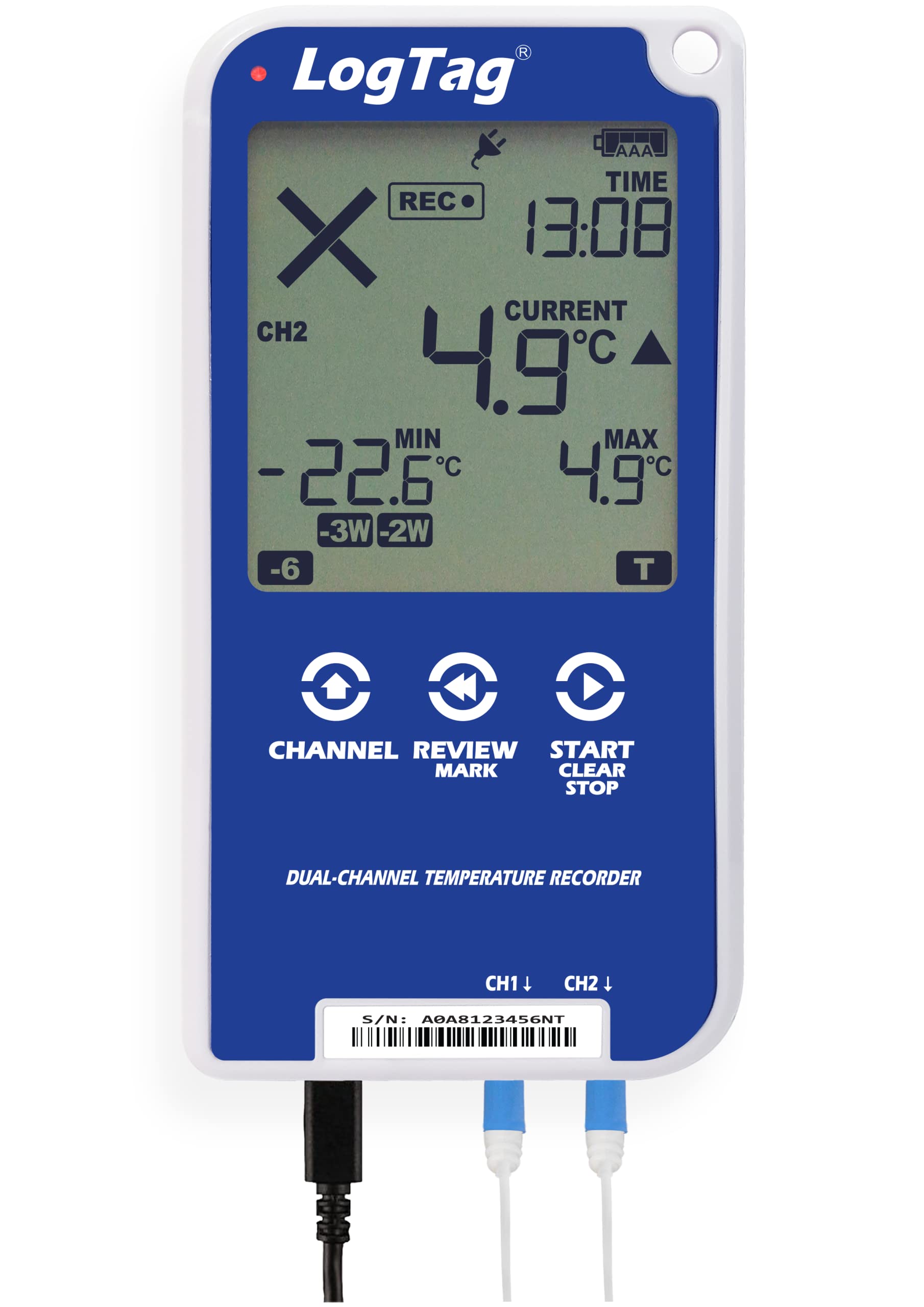 LogTag UTRED30-16 Dual Channel Kit Includes: Data Logger, 2-ST100K-15 ...