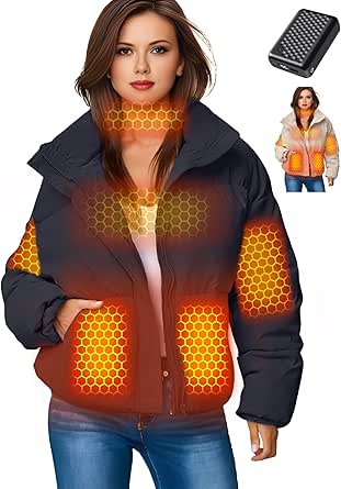 Genovega - chamarra térmica para mujer con batería, chamarra corto para ...
