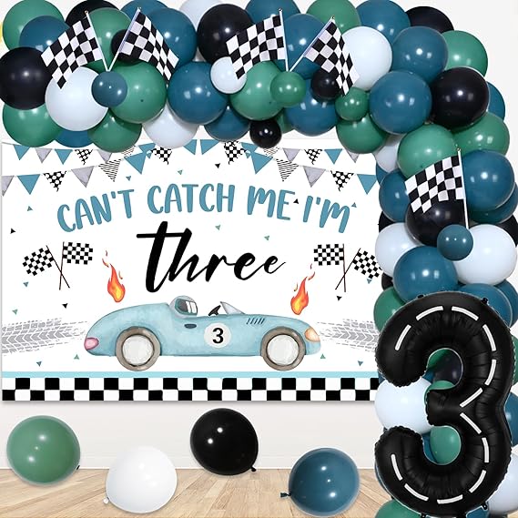 JOYMEMO Vintage Race Car 3rd Birthday Decorations Boys - Racing Car ...