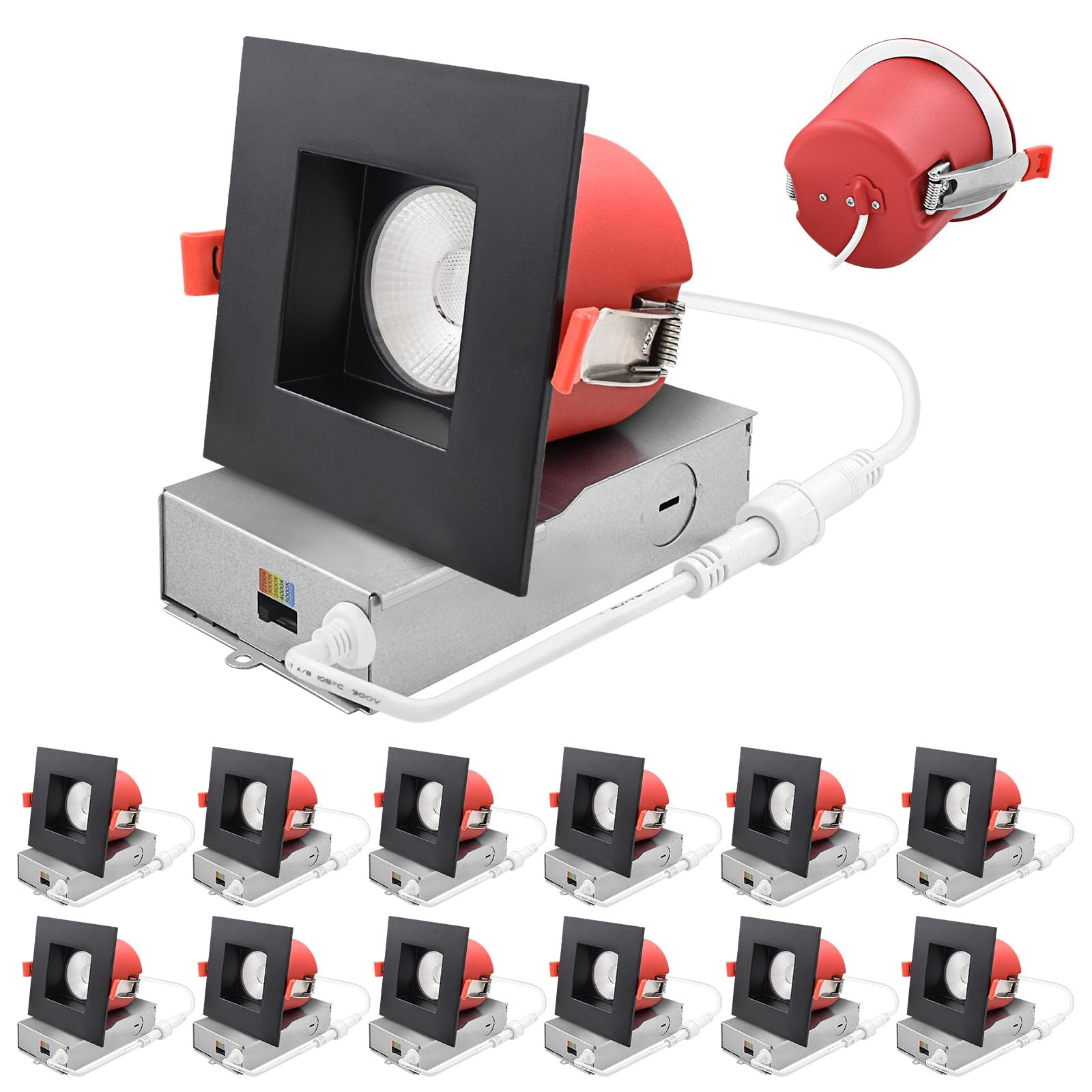 LUXRITE 12-Pack 4 Inch Square LED Recessed Lights with J-Box, 5CCT ...