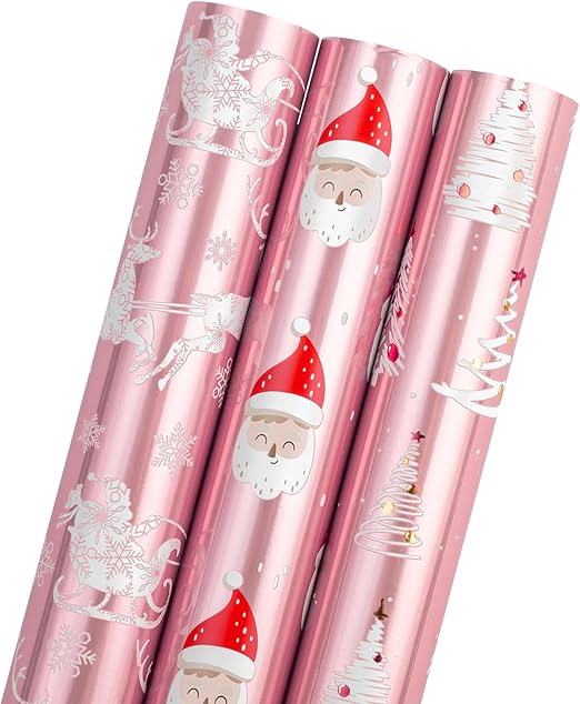 Amazon.com: MAYPLUSS Pink Christmas Wrapping Paper - 17In x 120In Per ...