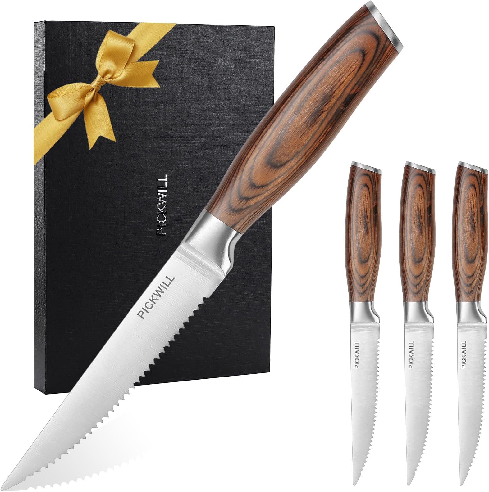 SPRINGLANE Steakmesser-Set, 4 Stück mit edlen Olivenholz-Griffen ...