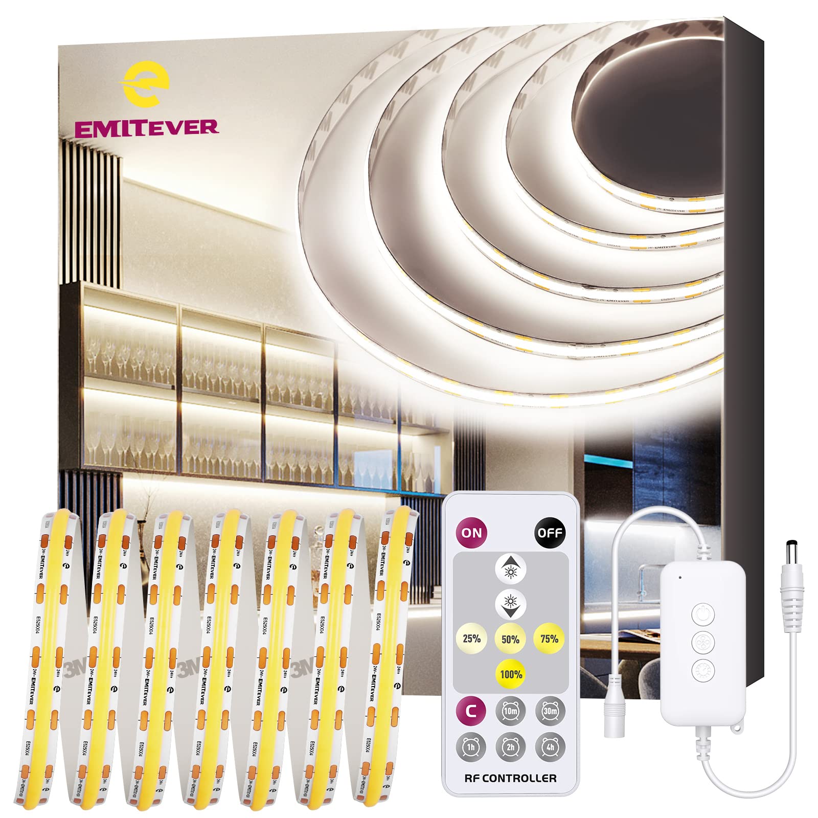Amazon.com: EMITEVER COB LED Strip Lights Neutral White, 32.8ft 24V ...