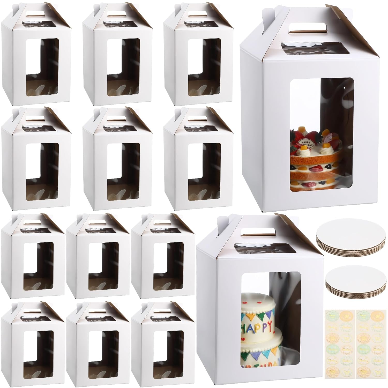 Roshtia 12 Pack Tall Cake Boxes, 2 Size Tier Cake Box with Windows Bulk ...