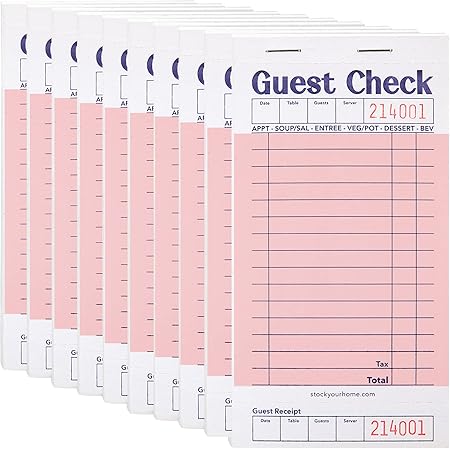 Amazon.com: Stock Your Home Pink Guest Check Books for Servers (10 Pack ...