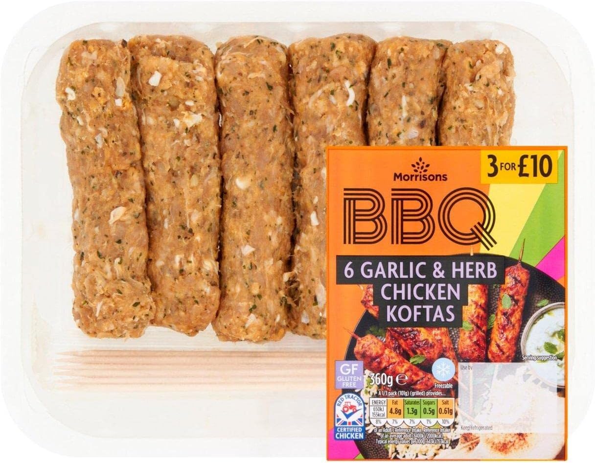 Morrisons 6 BBQ Garlic & Herb Chicken Koftas 360g : Amazon.co.uk: Grocery