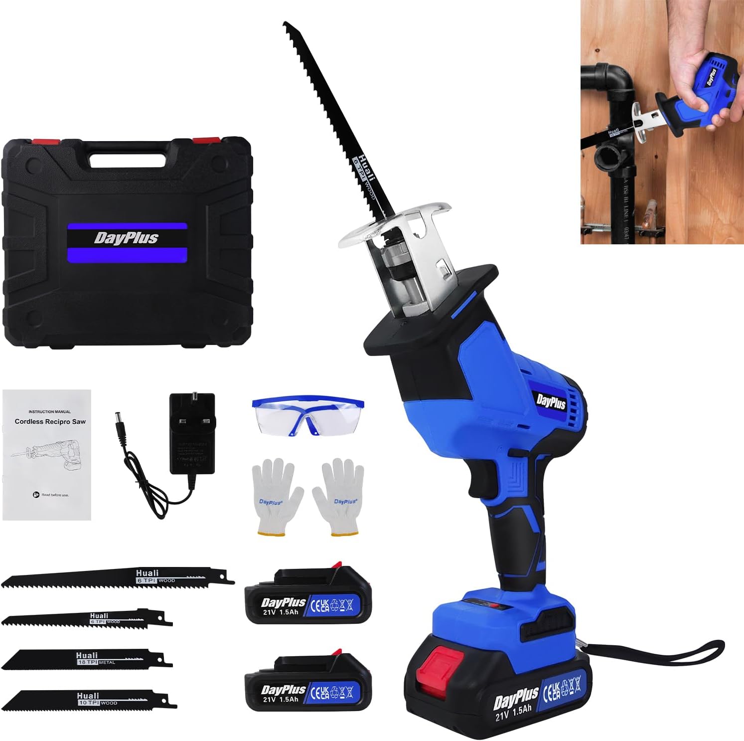 Brushless Reciprocating Saw Cordless 21V 1.5Ah Compact Saw With Lithium ...