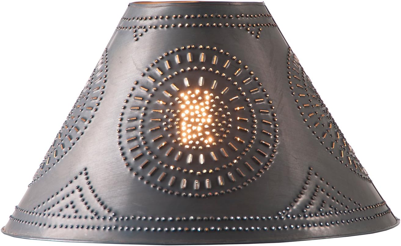 Irvins Tinware 14-Inch Fireside Lamp Shade with Punched Tin Willow Design in Kettle Black ...