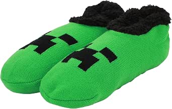 Amazon.com: Bioworld Minecraft Creeper Face Women’s Green Slipper Socks ...