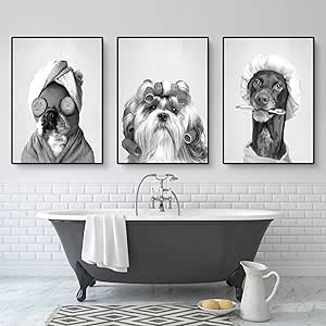 Amazon.de: Martin Kench 3er Schwarz-Weiß Bilder Set, Moderne Tier Poster Set, Lustige Hunde ...