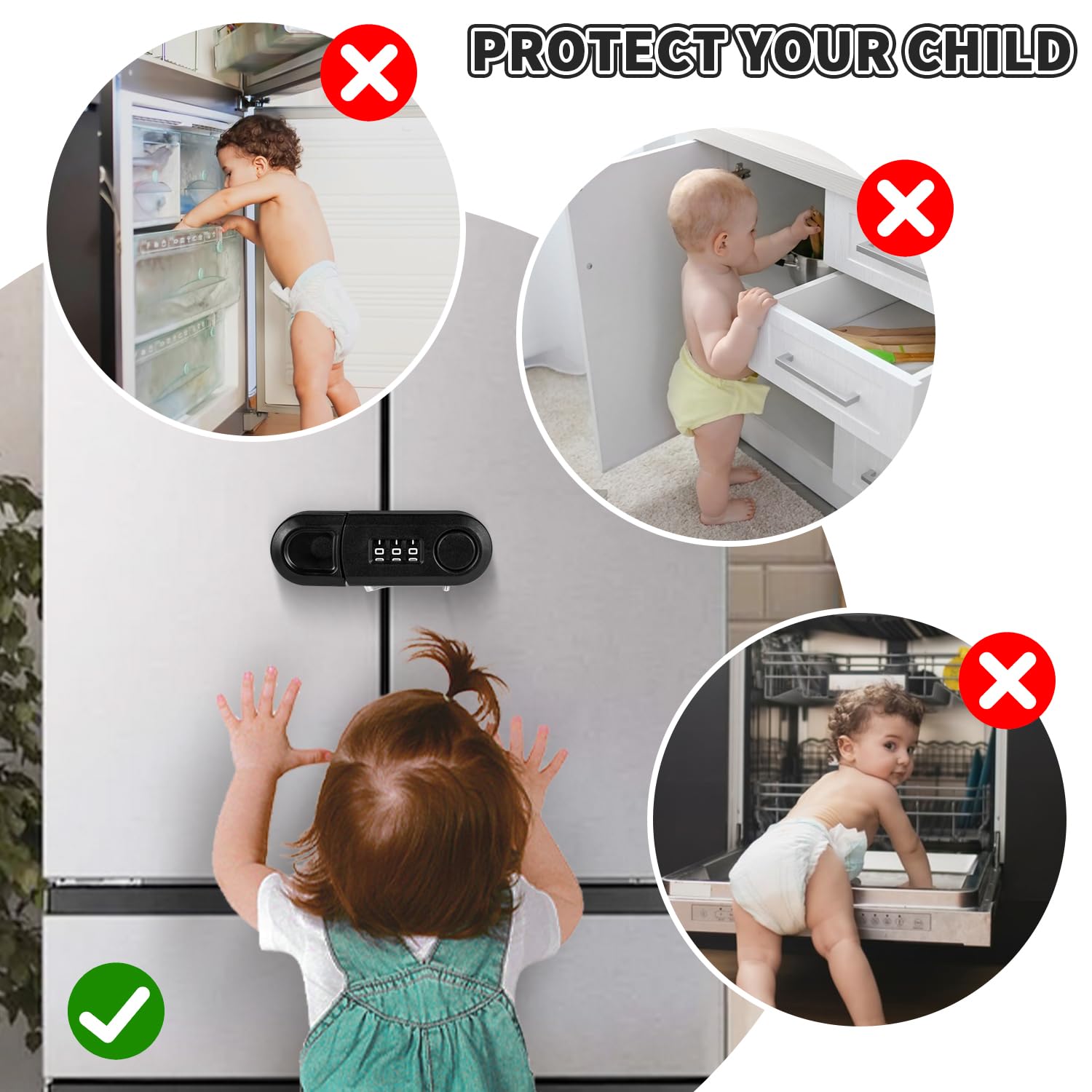 Snapklik.com : Cabinet Locks Baby Proofing 4 Pack Fridge Locks For Kids ...