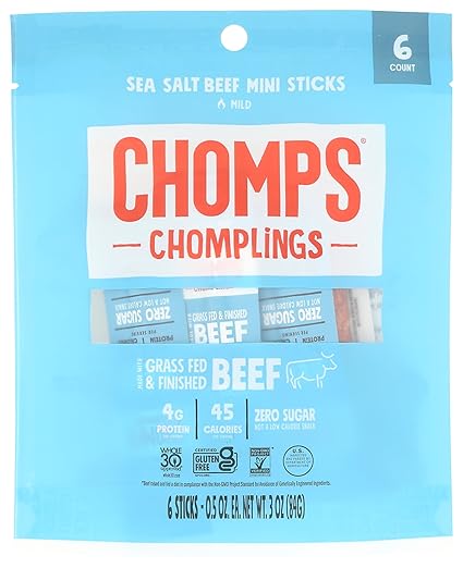 Amazon.com: CHOMPS Chomplings Sea Salt Beef Mini Sticks 6 in one pack ...