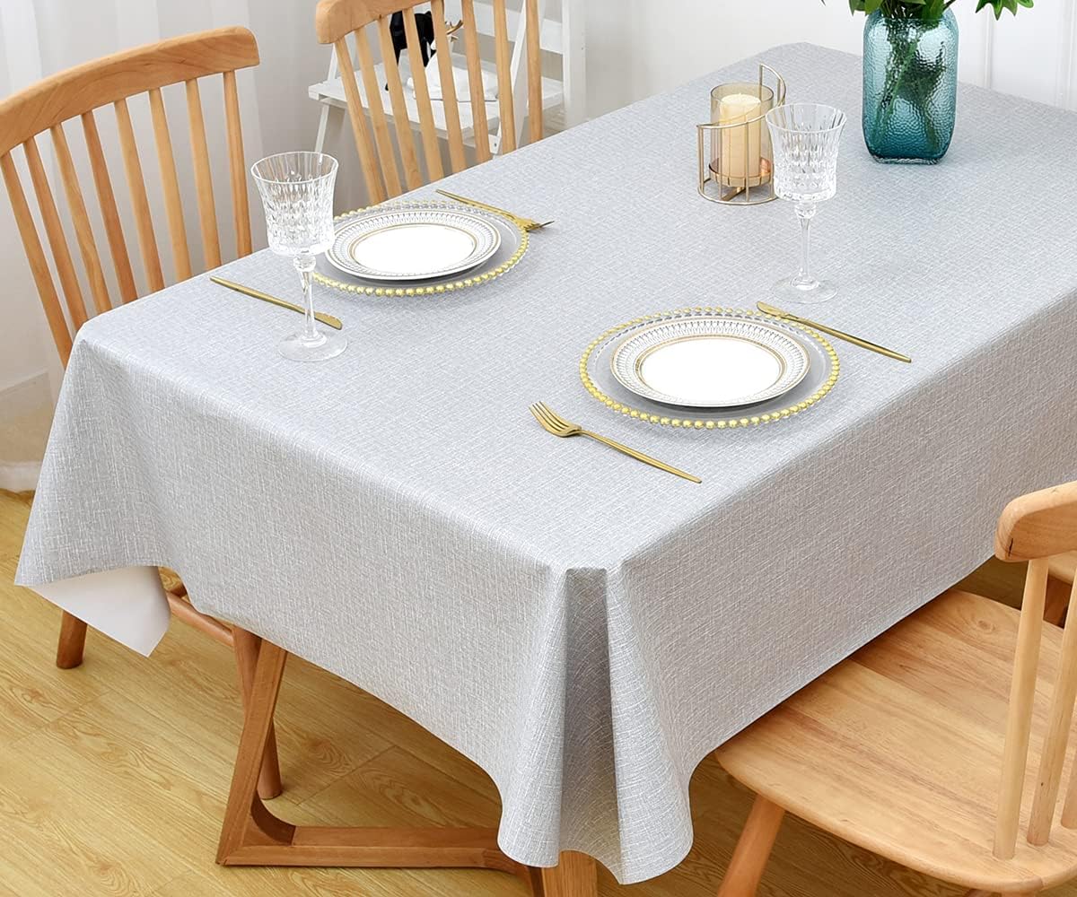 Yofori Table Cloth Wipe Clean Grey Wipeable Tablecloth PVC Waterproof ...