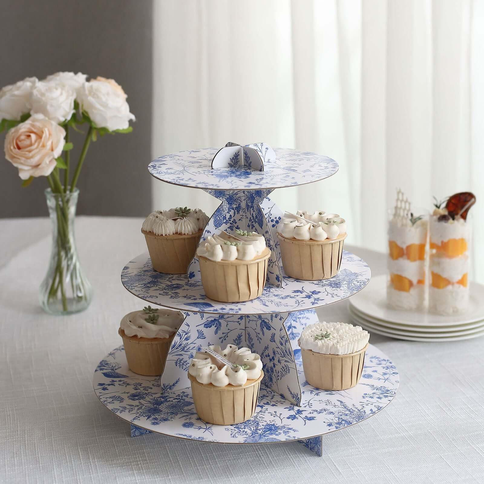 Amazon.com | Efavormart 3-Tier White Blue Cardboard Cupcake Stand with ...