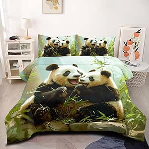Amazon.com: Menkala Nature Panda Twin Comforter Green Leaves Duvet ...