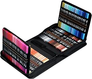 Amazon.co.jp: Dual Tip Brush Pen 120 Color Art Marker Set with Brush ...