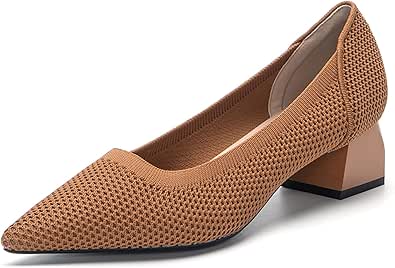 Amazon.com | youngshow Women's Pumps Knit Pointed Toe Chunky Heel Pumps ...