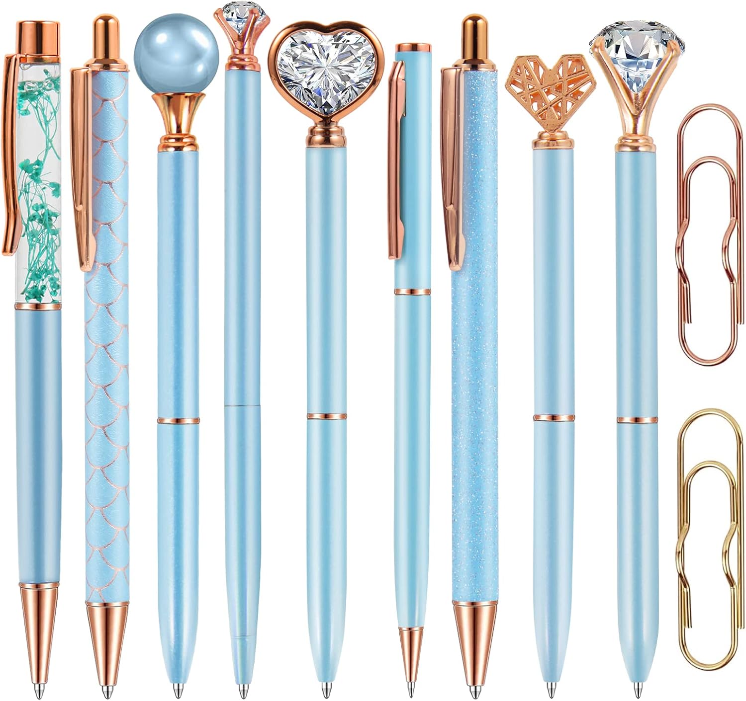 Amazon.com: HL Hope&Luck 9Pcs Ballpoint Blue Pens Set Glitter Metal ...