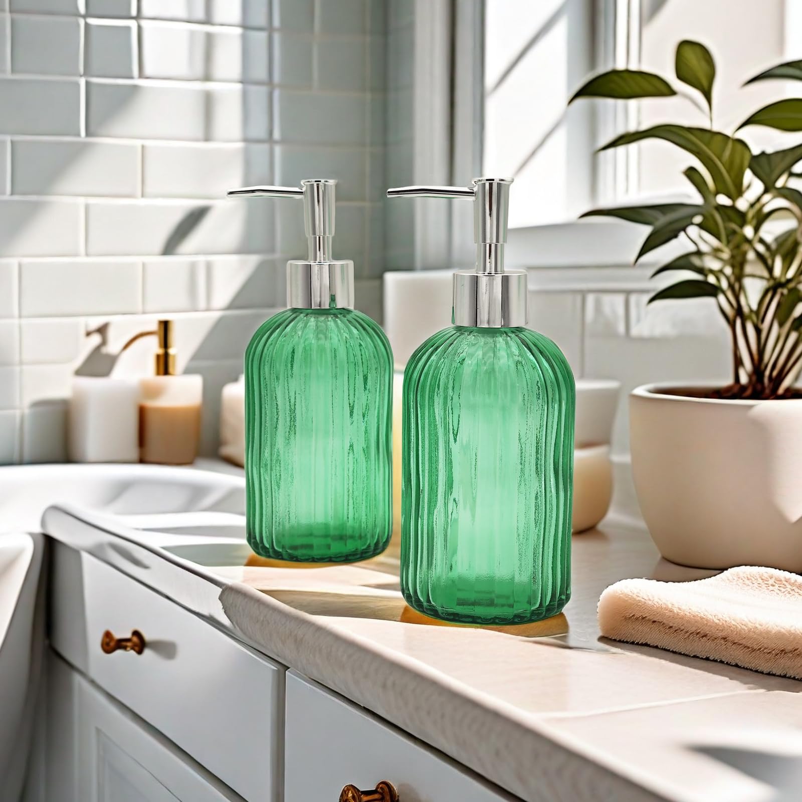 Glass Soap Dispenser Bathroom Countertop Shampoo and Conditioner ...