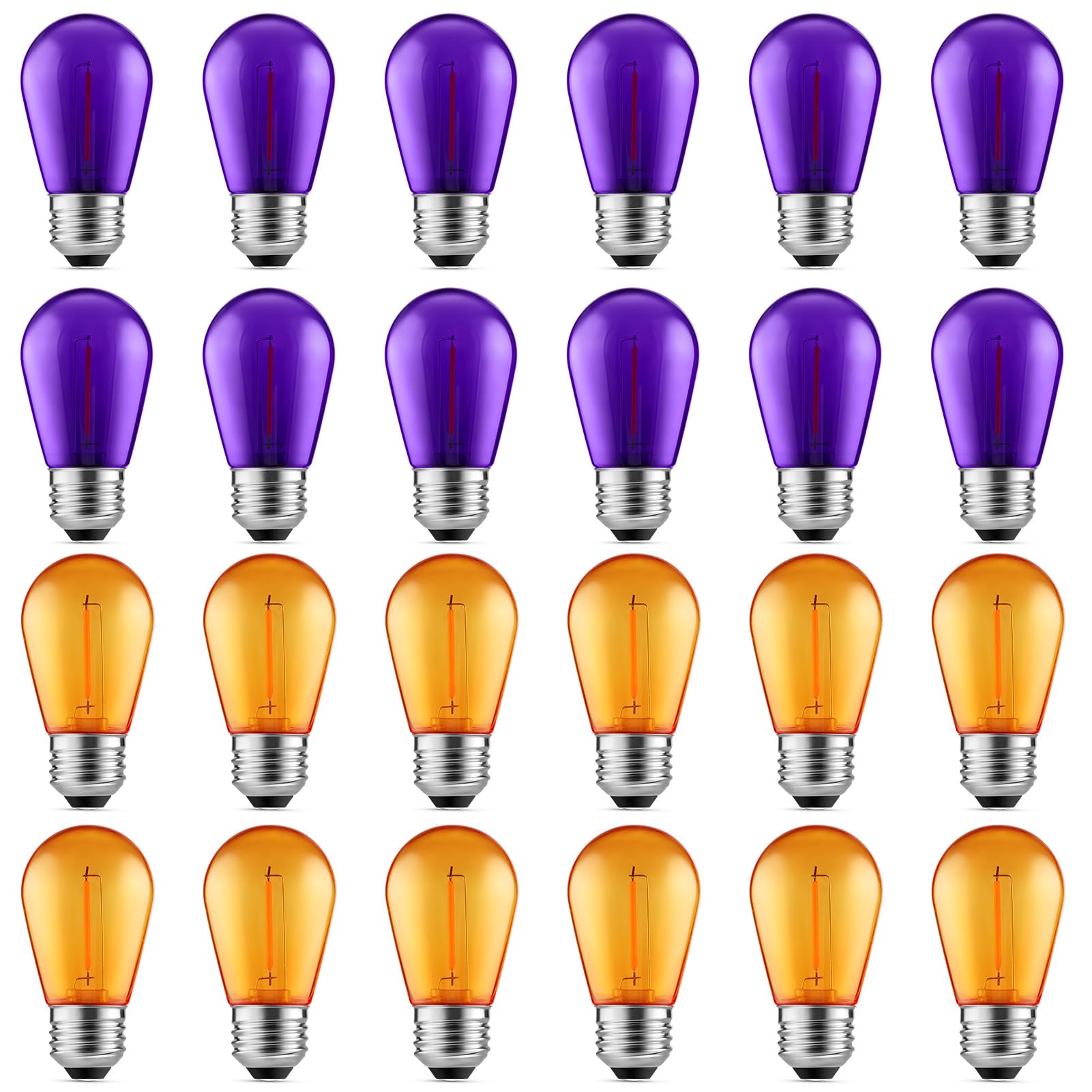 Meconard S14 Purple and Orange LED Light Bulbs, 24Pack 1W Plastic ...
