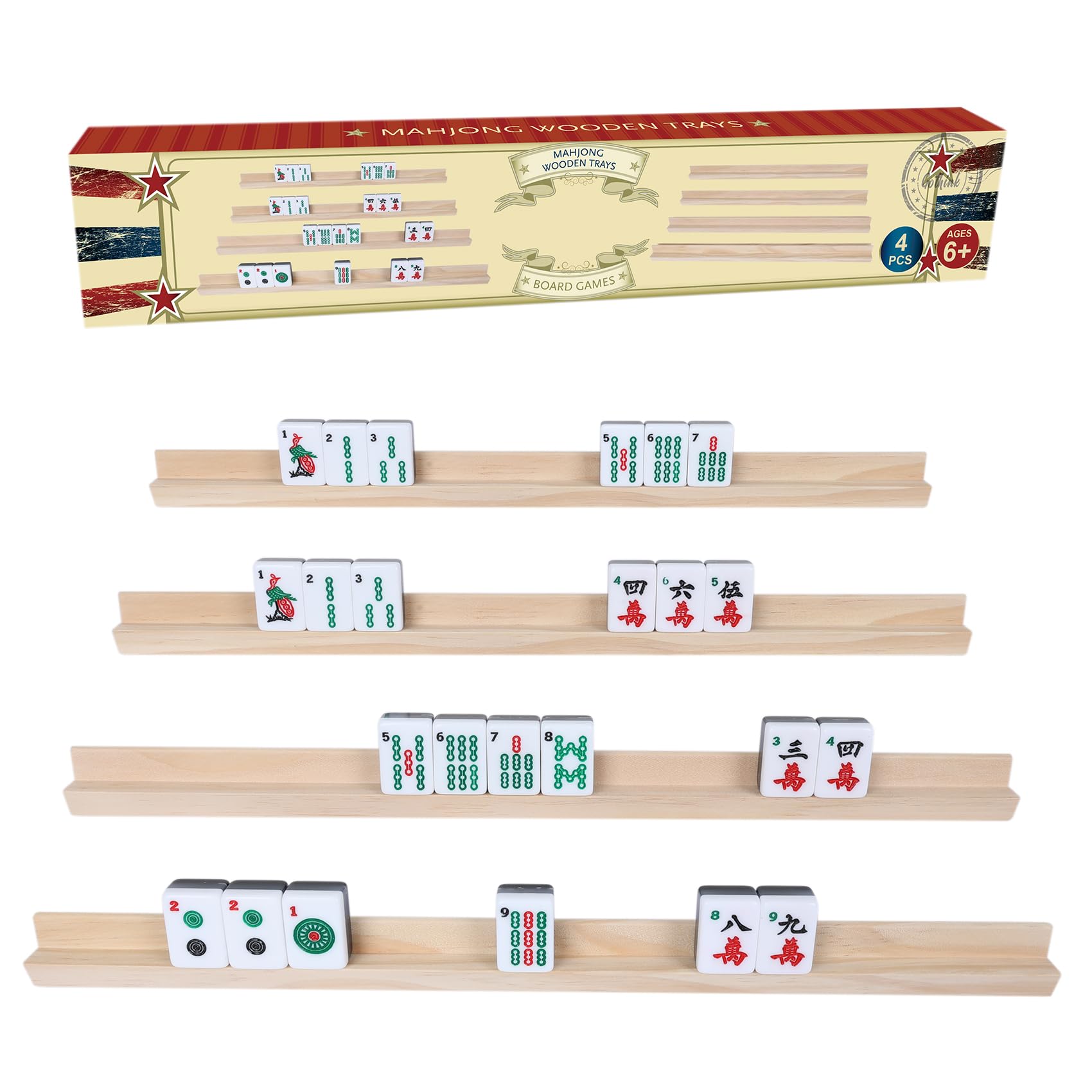 Amazon.com: GOTHINK Wooden Mahjong Tiles Trays/Racks/Holders Set of 4 ...