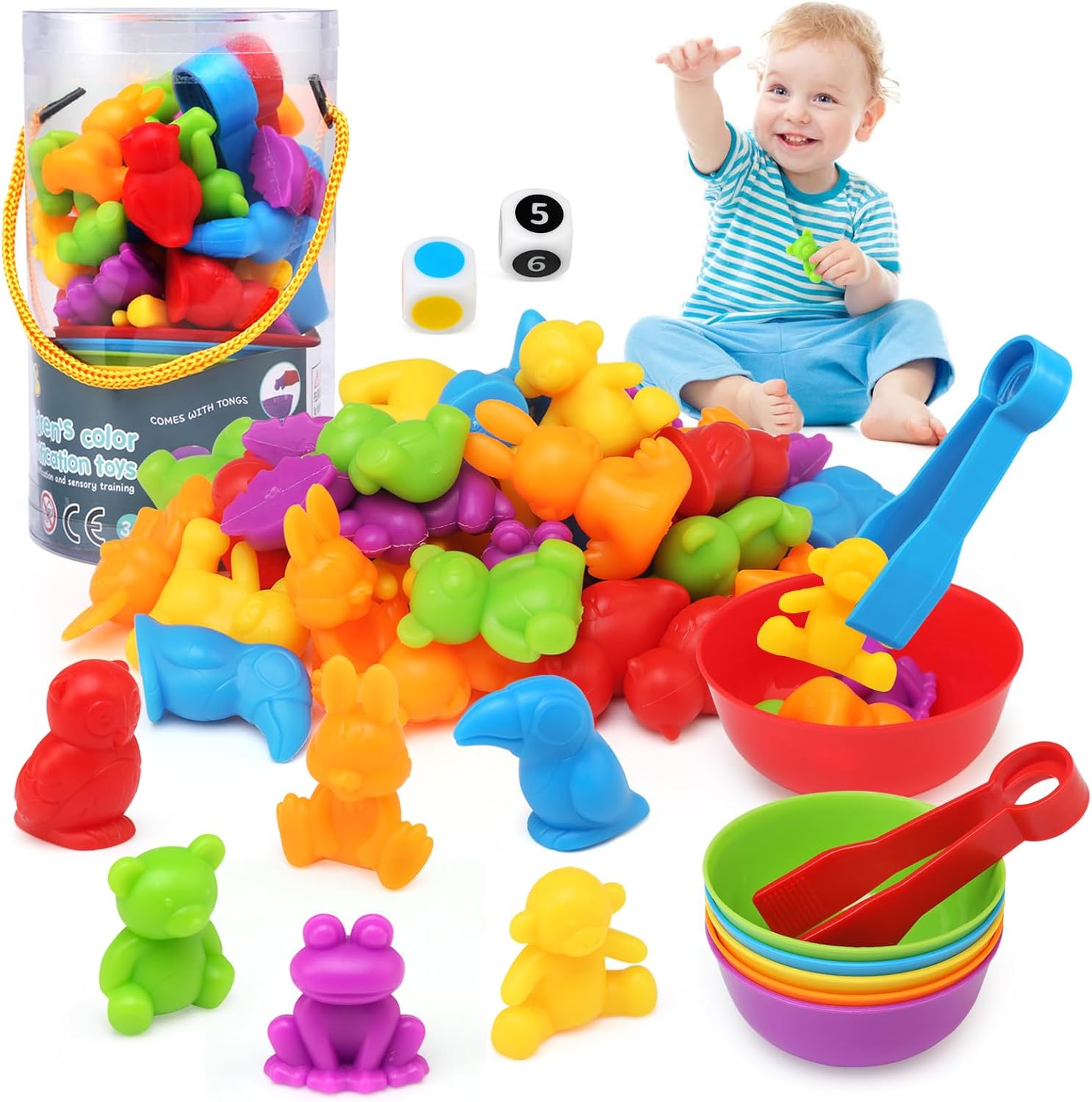 Ballery Colour Sorting Toys, Montessori Counting Toys, 46pcs Rainbow ...