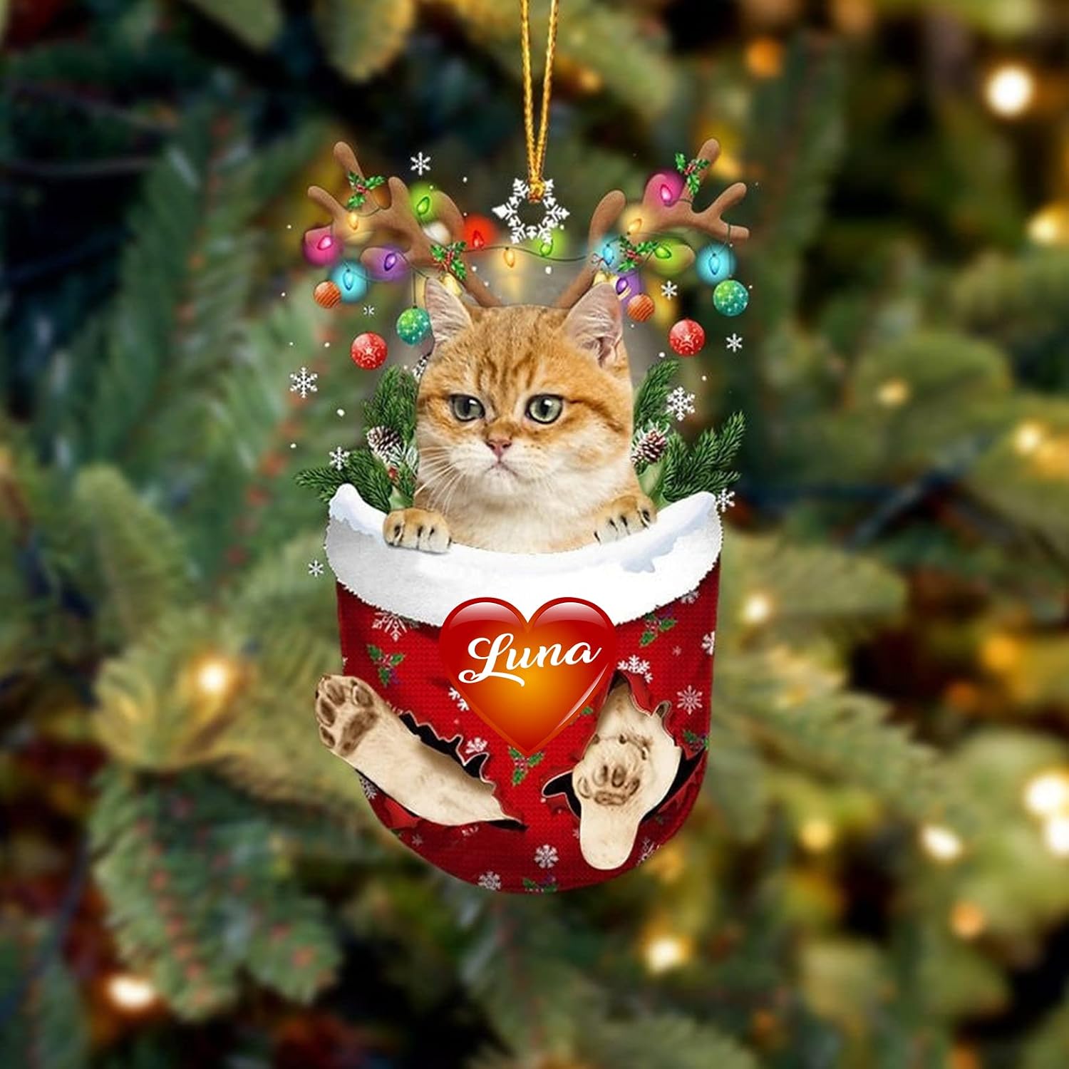 Amazon.com: Yellow Cat 2 Cat in Snow Pocket Christmas Ornament Flat ...