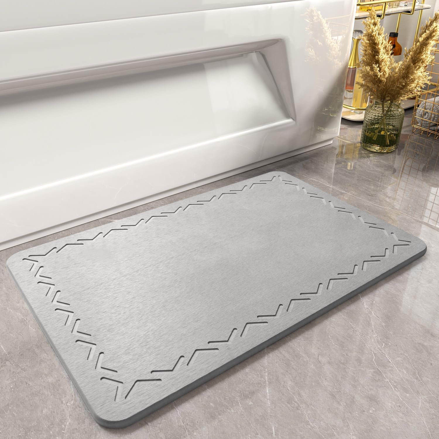 Amazon.com: AMOAMI-Diatomite Stone Bath mat & 3D Embossed Terry Surface ...