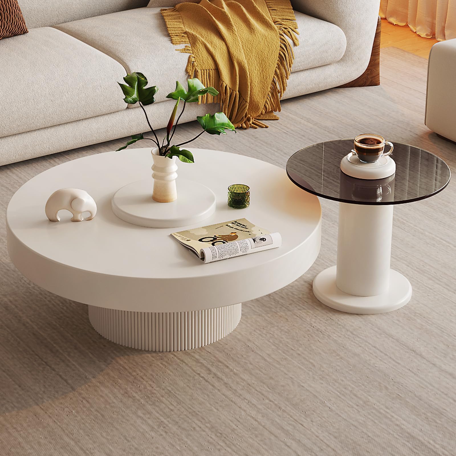 Amazon.com: Miuuod Round Coffee Table End Table for Living Room Modern ...