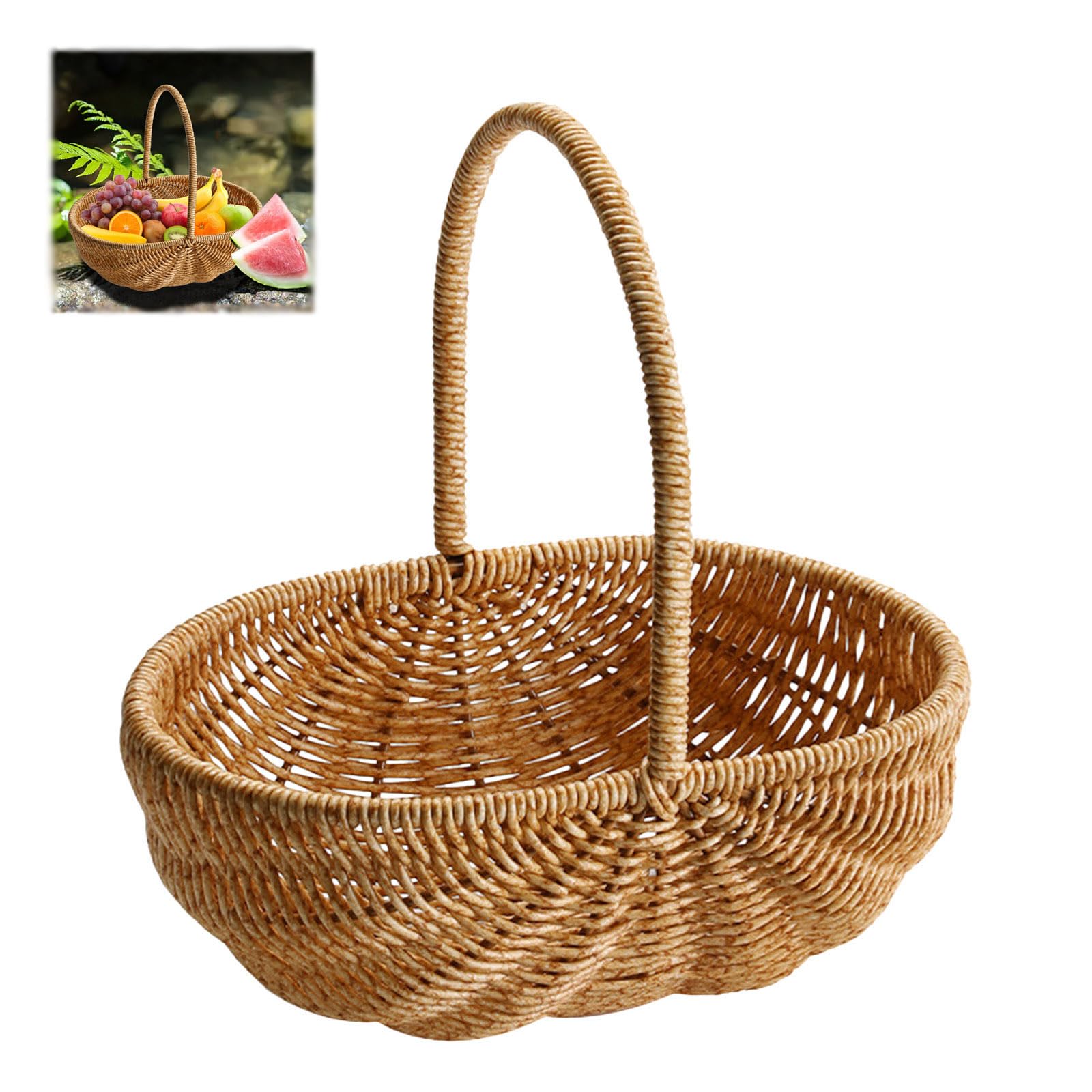 Amazon.com: Generic Rattan Basket with Handle Multipurpose Woven Basket ...