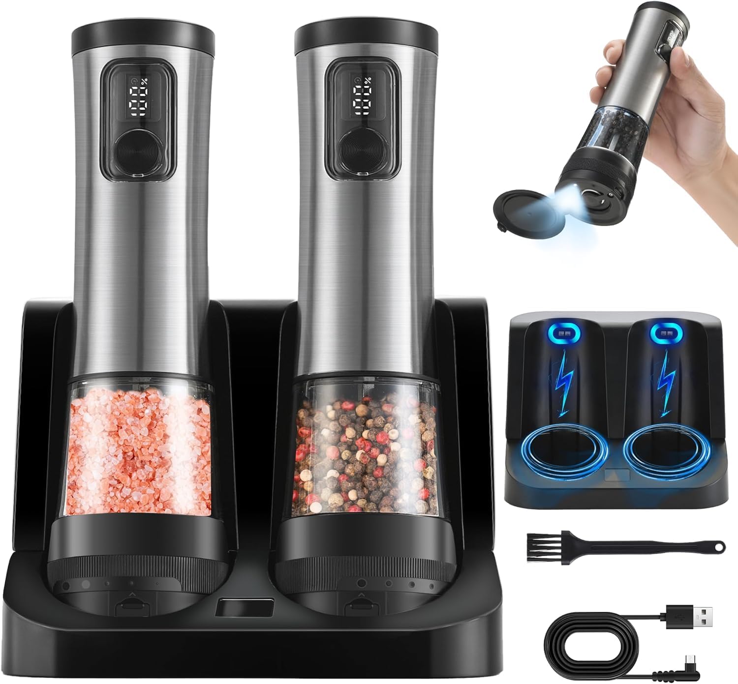 Amazon.com: Electric Salt and Pepper Grinder Set Rechargeable Automatic ...