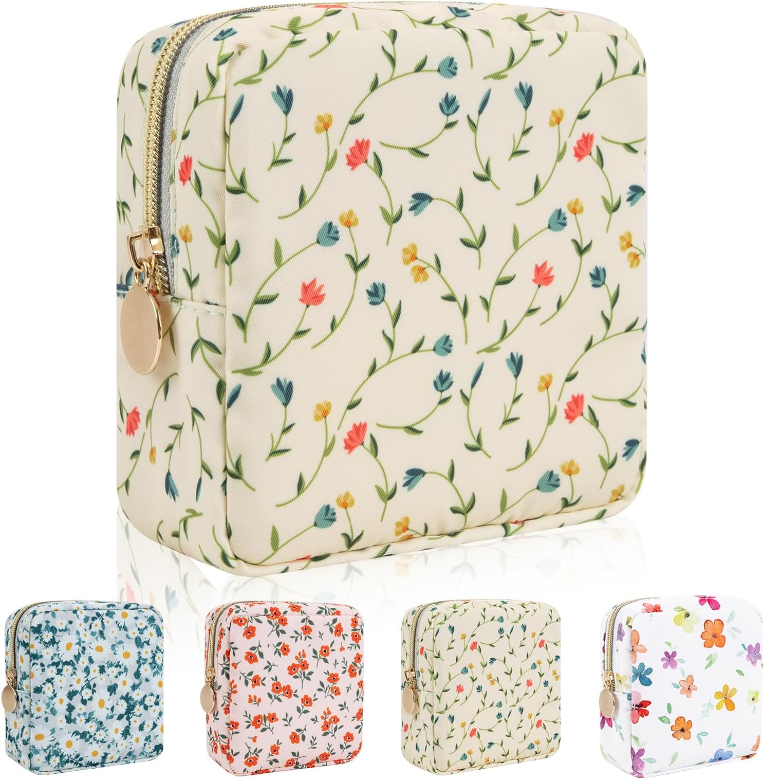 Amazon.com: Abbylike 4 Pcs Floral Makeup Bag Corduroy Cosmetic Bag with ...