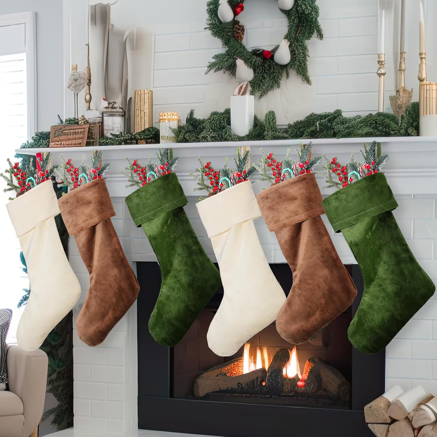 Amazon.com: MiniInflat 6 Pack Velvet Christmas Stocking Rustic Large ...