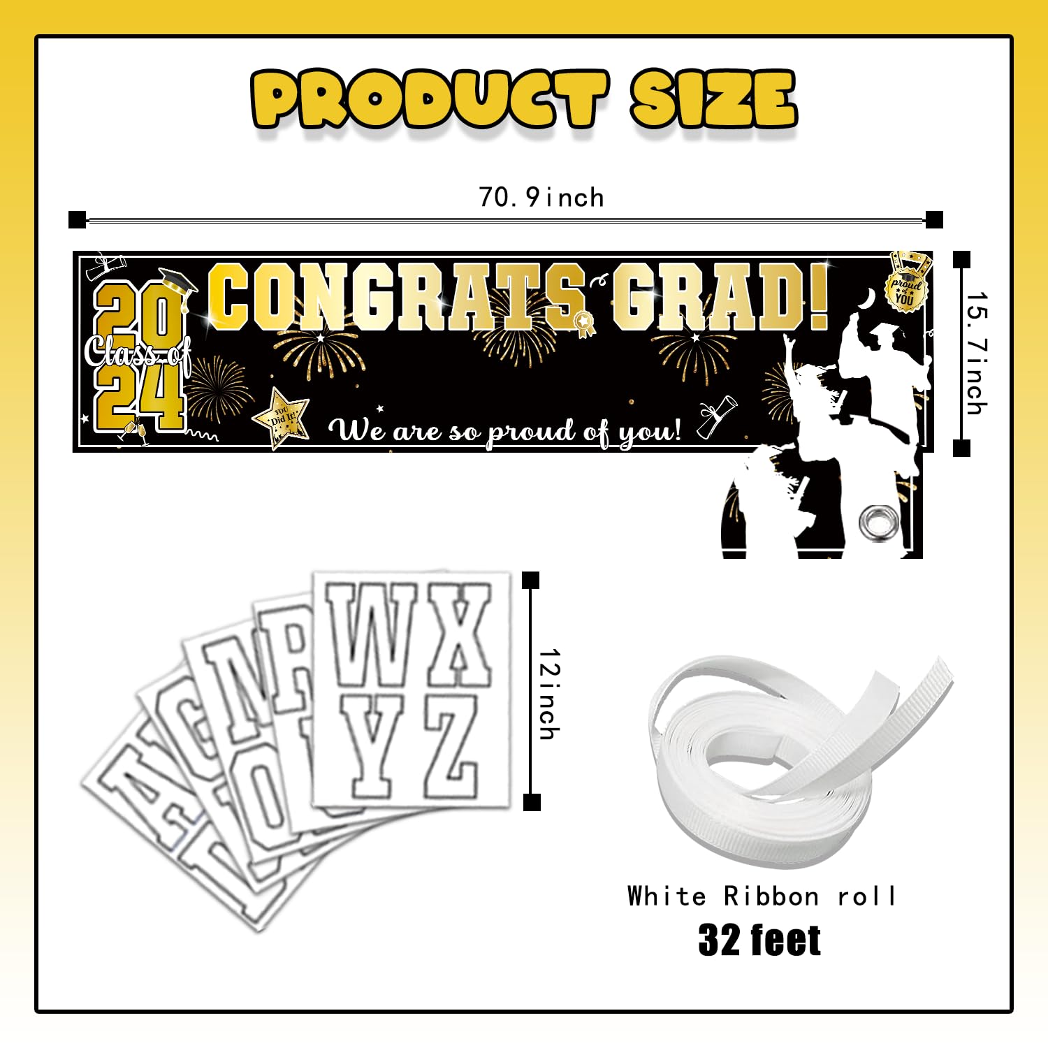 Snapklik.com : Graduation Banner 2024 Personalized, Black And Gold ...