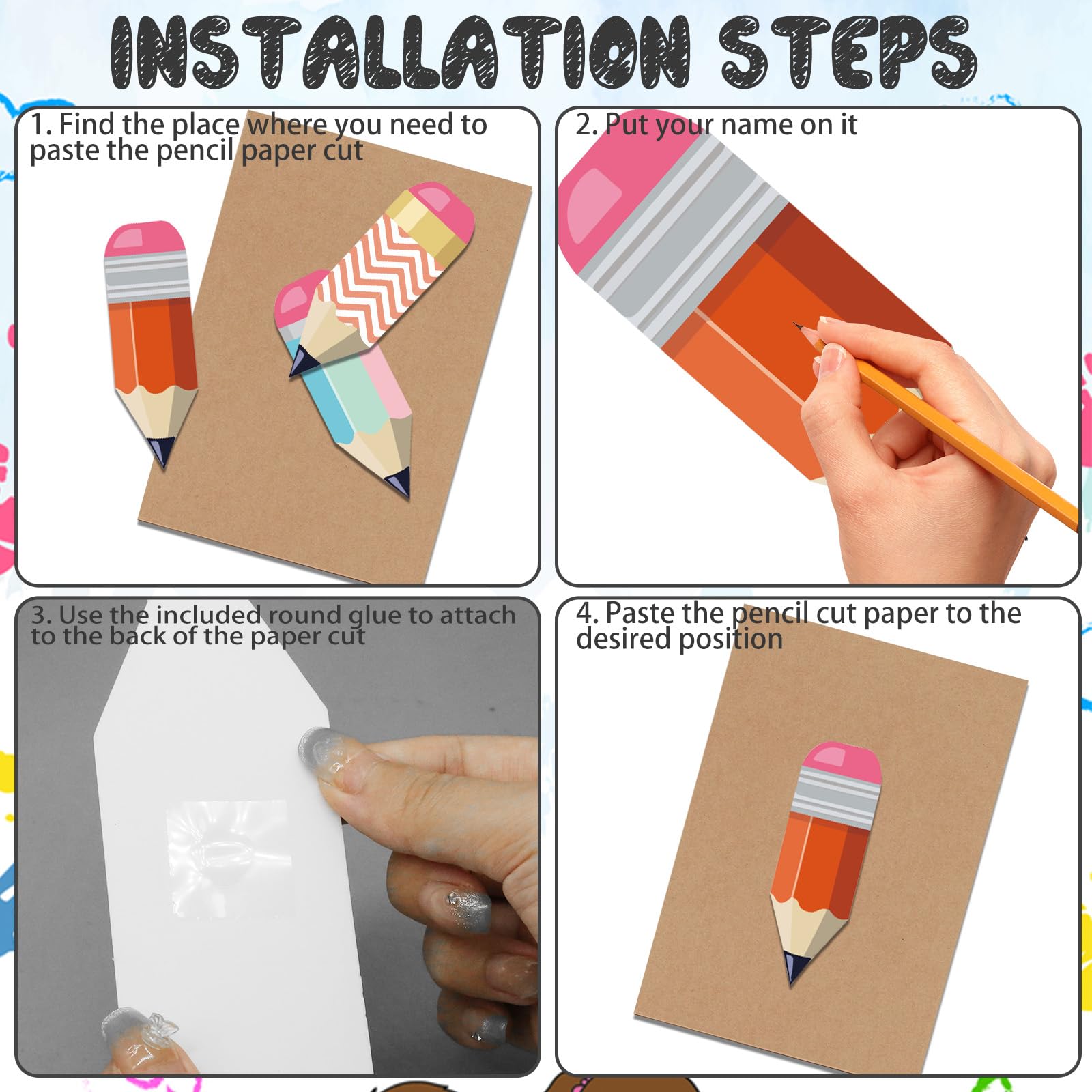 Snapklik.com : 64Pcs Colorful Pencil Paper Cutting Name Tags For ...