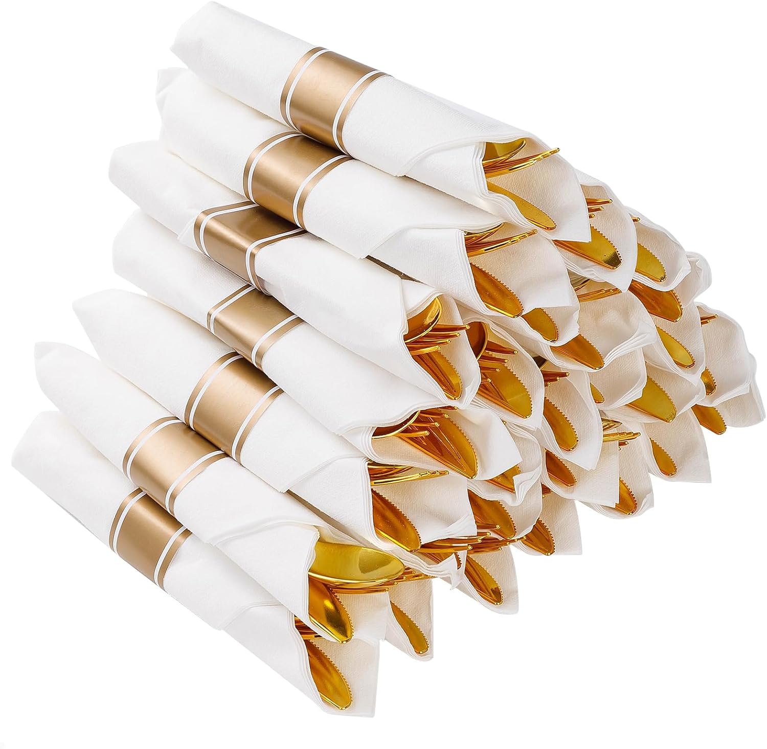 Amazon.com: Goodluck 25 Pack Pre Rolled Gold Plastic Silverware, Wrapped Plastic Cutlery Set ...