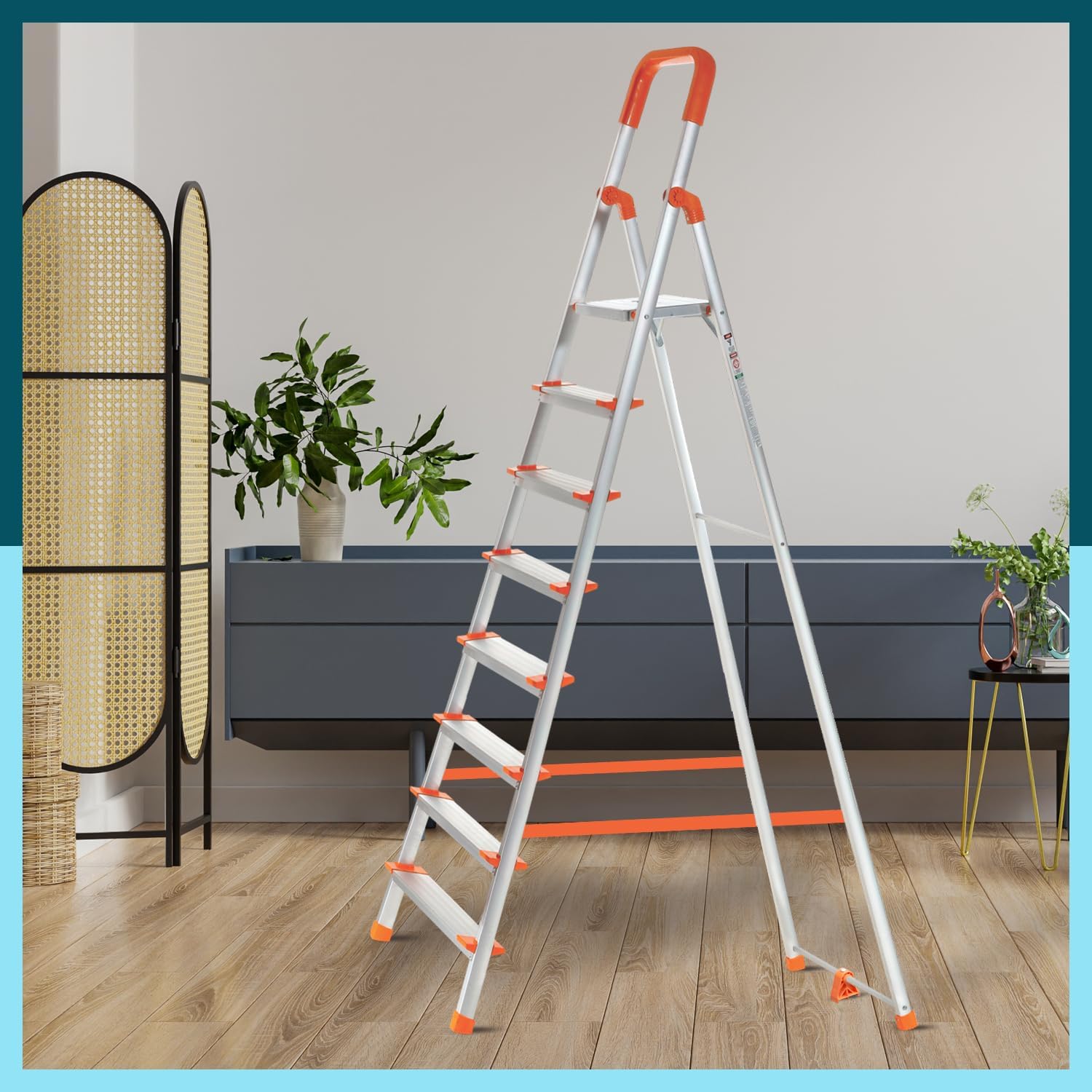FLIPZON Foldable 7 Step Maple Aluminium Ladder, Light Weight, Non Slipy ...