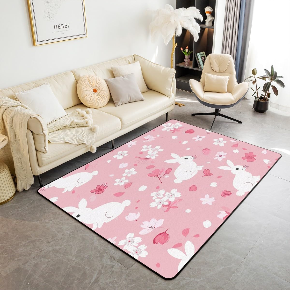 Loussiesd Children's Cute Rabbit Rug 100 x 150 cm Boys Girls Cherry ...