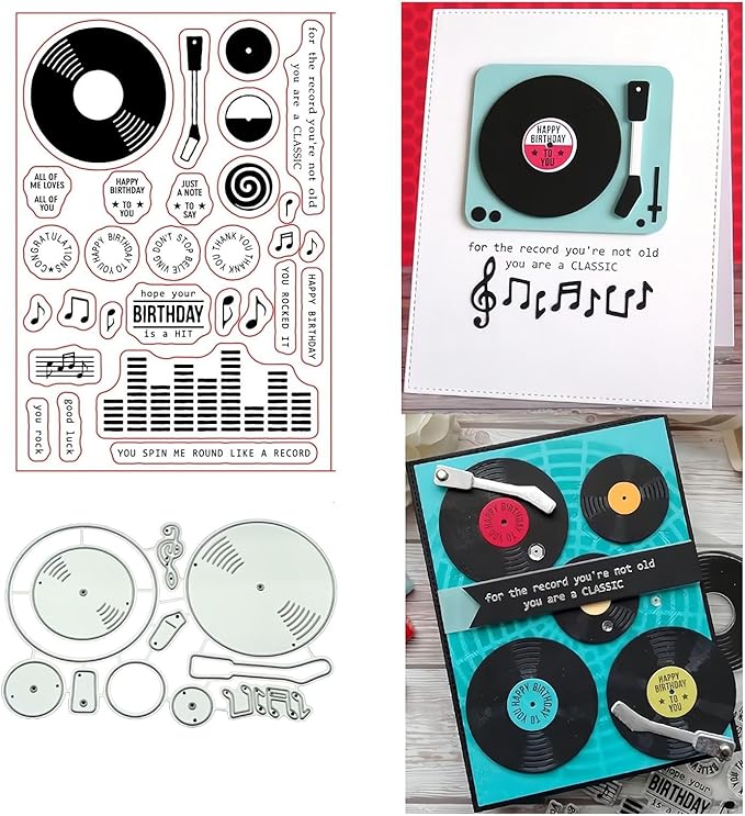 Amazon.com: Music Phonograph Stamps and Dies Set for Card Making,Clear ...