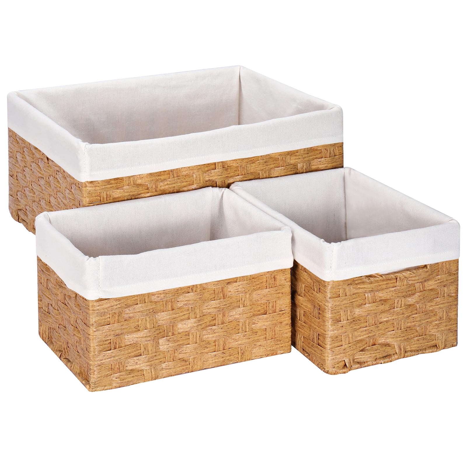 Vagusicc Wicker Storage Basket, Set of 3 Woven Wicker Baskets with ...