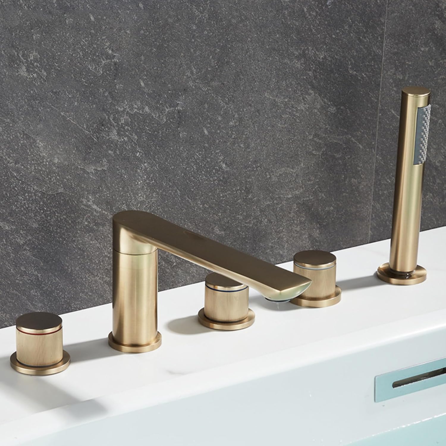 Shower Head 5 Hole Bath Tap Set Bathtub Edge Hot and Cold G1/2 ...