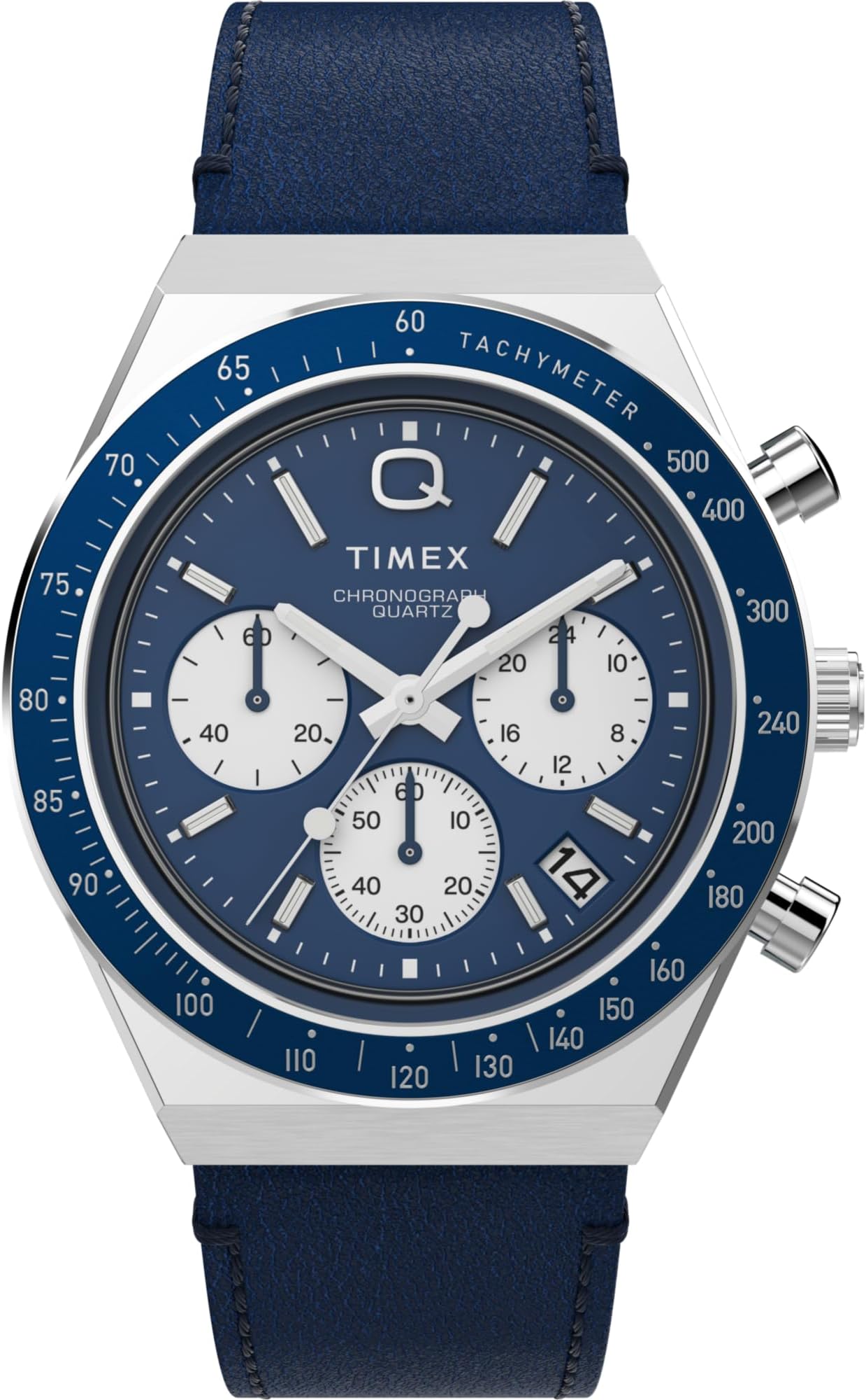 Timex Men's Q Chronograph 40 mm Watch - Blue Leather Two-Piece Quick ...