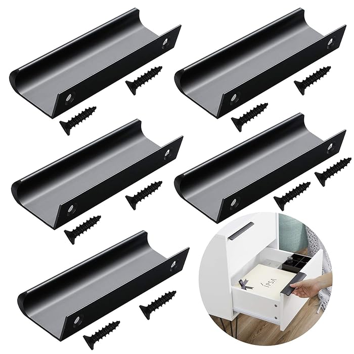 Buy 5 Pcs Concealed Aluminum Cabinet Handles Set Modern Curved Profile ...