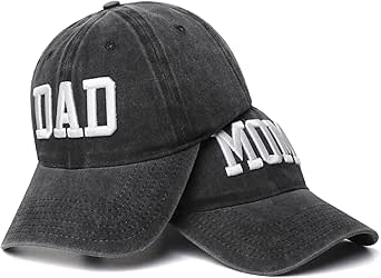 Dad and Mom Hats Set of 2 Pcs 3D Embroidered Adjustable Washed Baseball ...