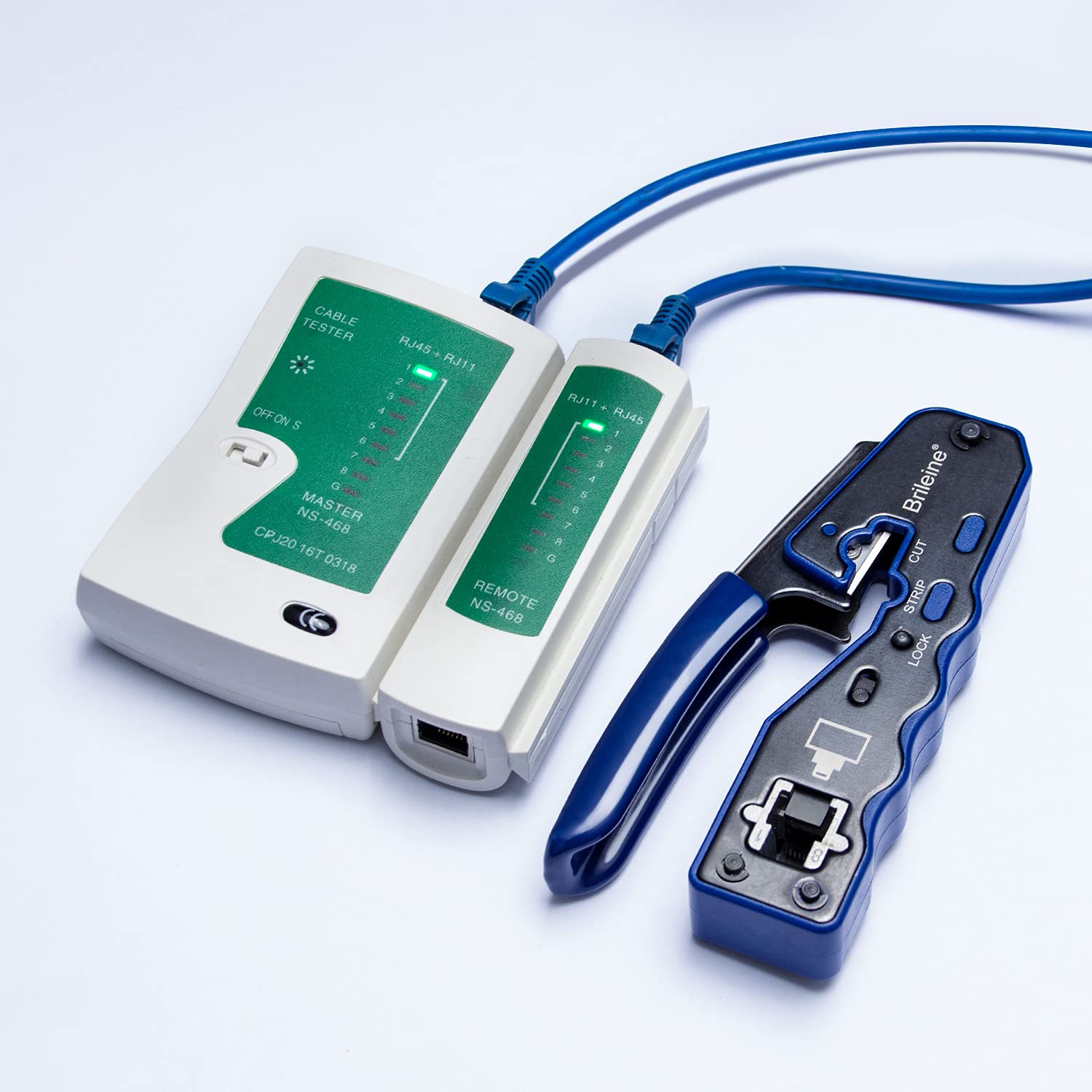 Brileine Lan Network Cable Tester RJ45 Crimp Tool Pass Through Ethernet ...